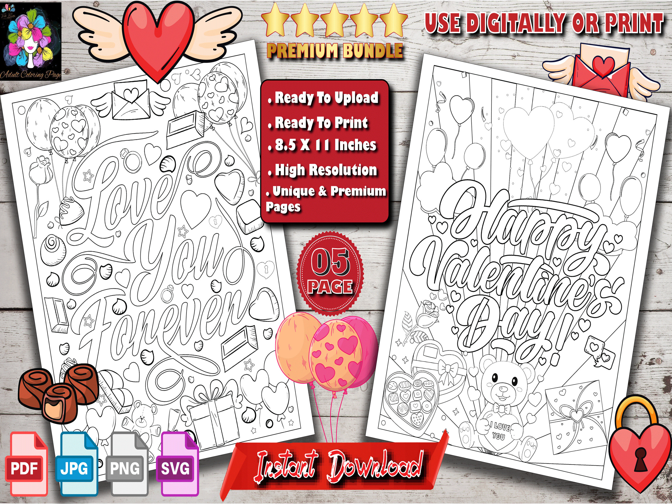 Valentine Day Coloring Pages for Adultsadult Coloring Book - Etsy