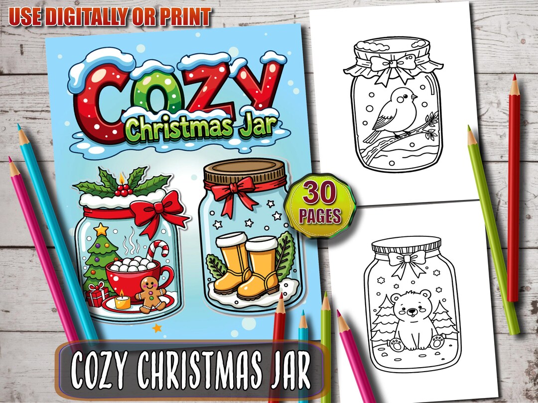 Mason Jar Christmas Coloring Pages | Easy Winter Scene Coloring Book ...