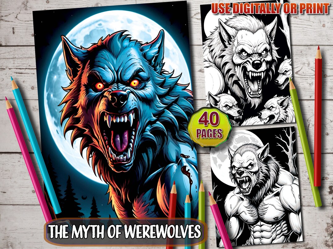 Scary Werewolves Coloring Book, Printable PDF, Instant Download ...