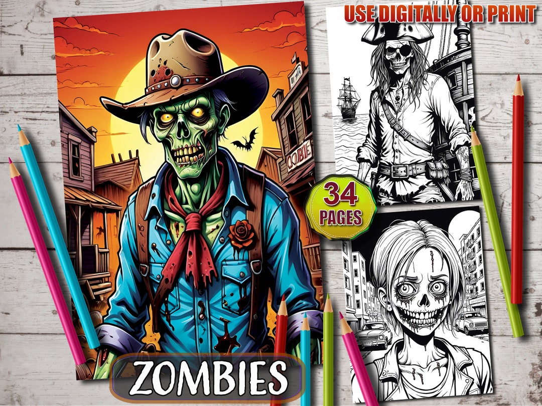 Chilling Zombie Coloring Pages: 34 Unique Grayscale Designs for Adults ...