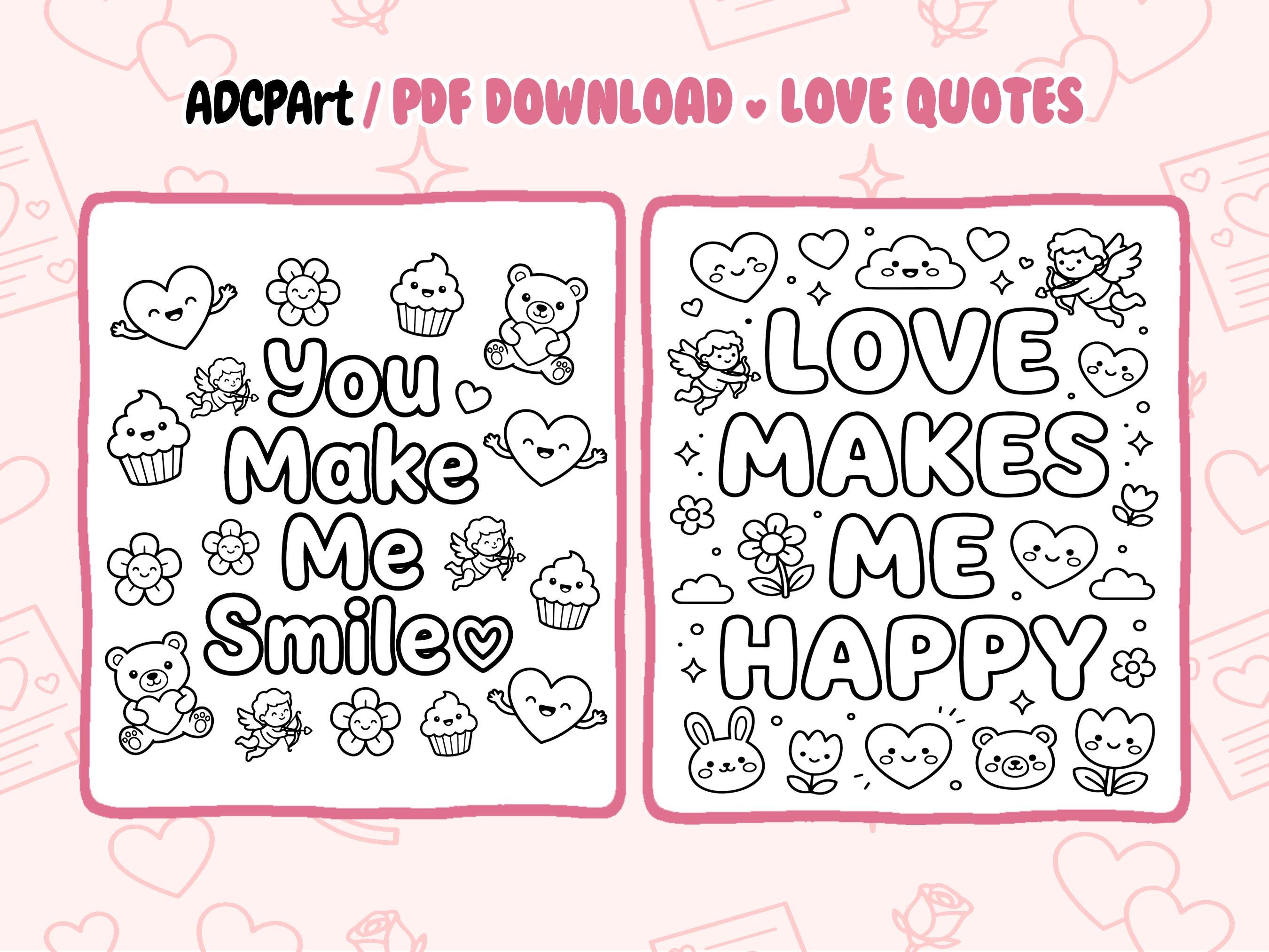 Valentine Coloring Pages for Kids & Adults | Kawaii Love Quotes ...