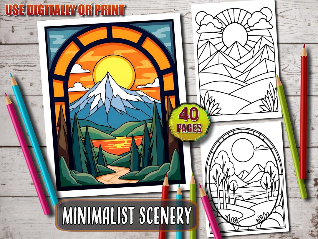 Minimalist Scenery Coloring Book: 40 Simple Art Pages (printable Sheet ...