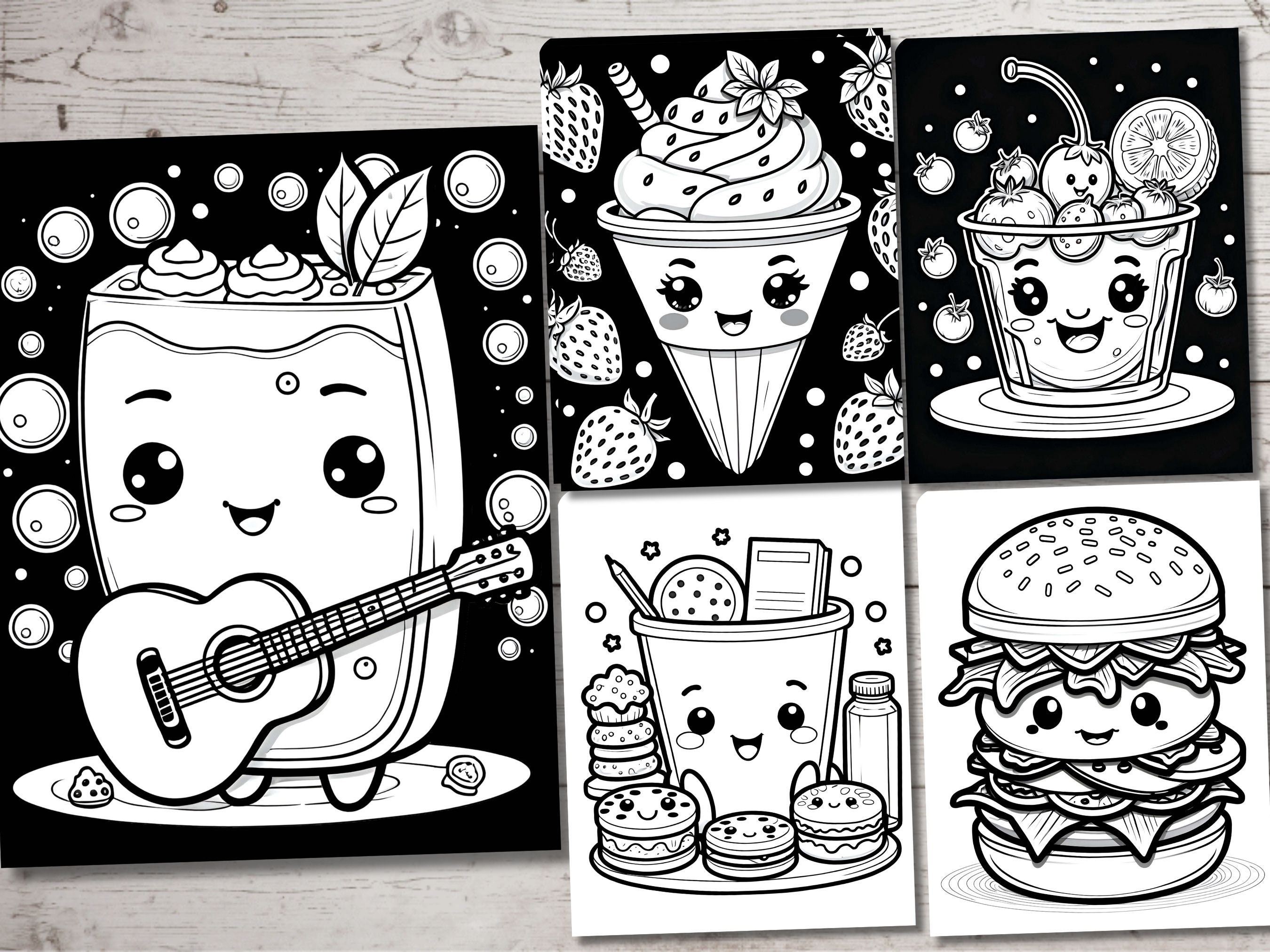 Kawaii Food Fun Coloring Pages: Adorable, Detailed, and Cute Designs ...