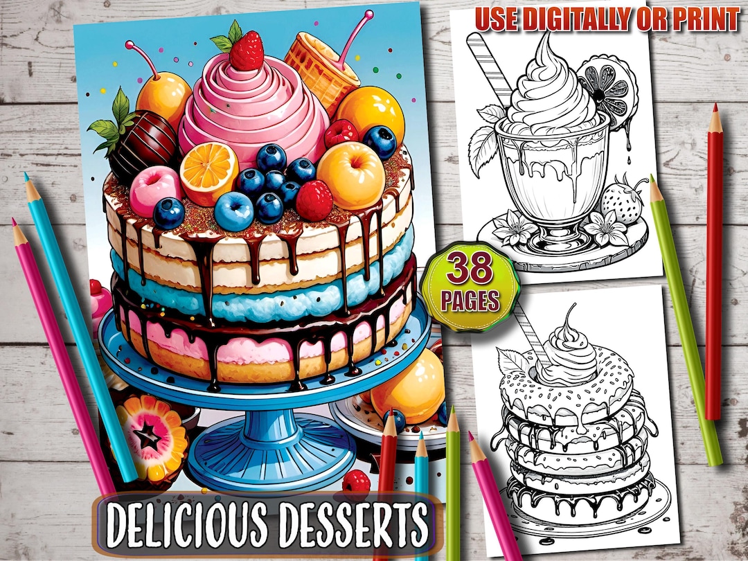 Dessert Coloring Pages: 38 Sweet Treat Grayscale Designs (PDF Download ...