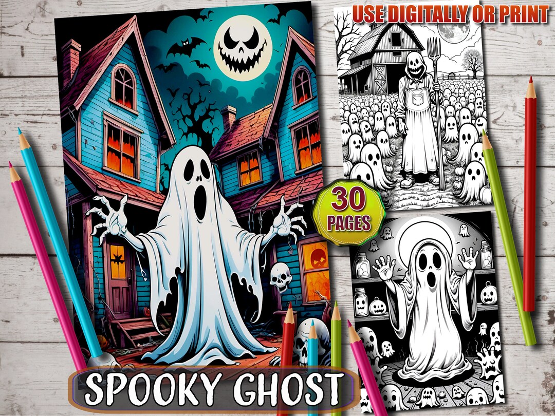 Spooky Ghost Coloring Book: Printable Halloween Pages for Adults ...