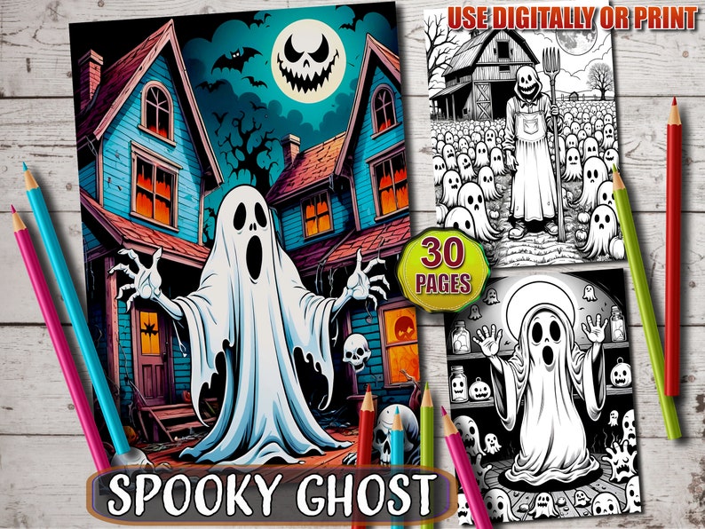 Spooky Ghost Coloring Book: Printable Halloween Pages for Adults ...