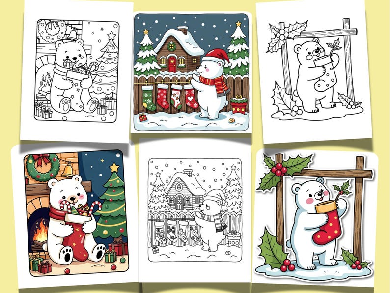 Polar Bear Christmas Coloring Page | Cute Polar Bear Holiday | Winter ...