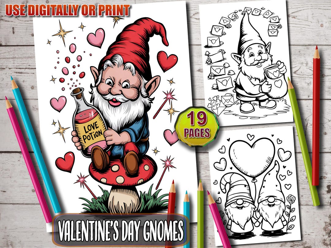 Valentine's Day Valentines Day Gnomes Coloring Book: Cute and Romantic ...