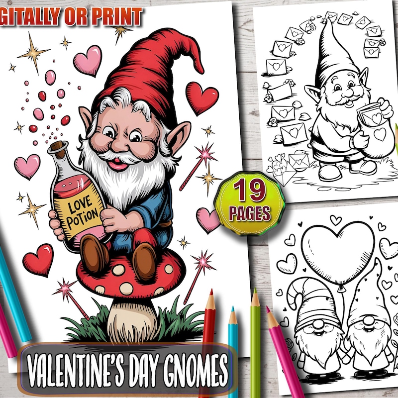 Gnome Coloring Pages Valentines Day - Etsy