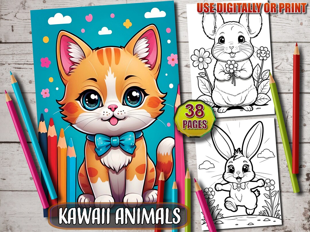 Kawaii Animals Coloring Book: Cute Chibi Animals for Adults & Kids, Fun ...