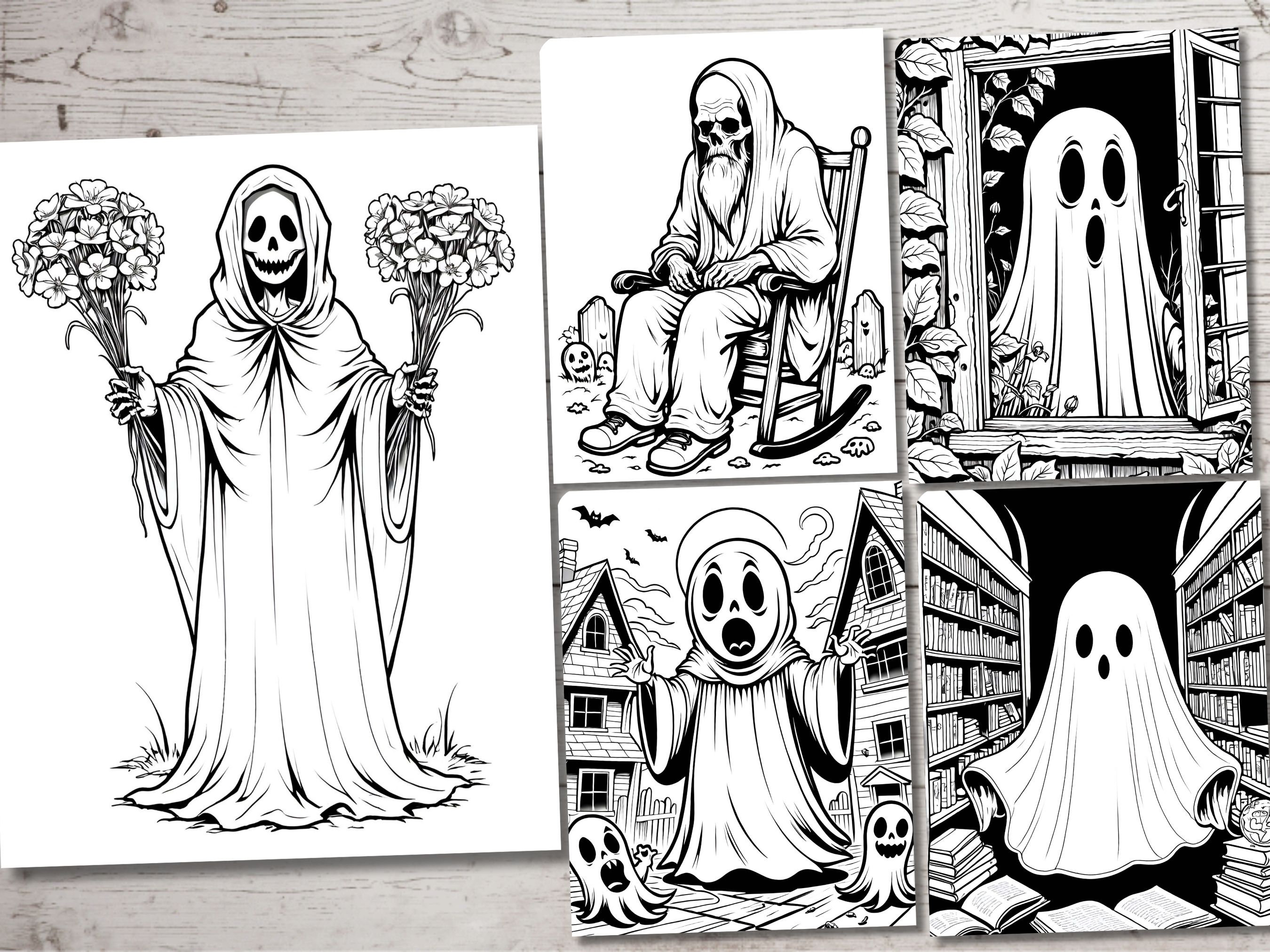 Spooky Ghost Coloring Book: Printable Halloween Pages for Adults ...