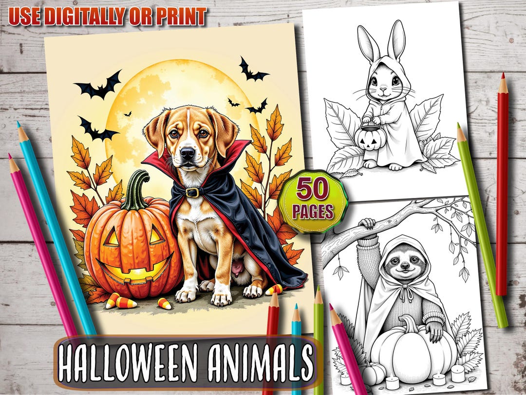 50 Halloween Critters Coloring Book | Spooky Cute Animals in Costumes ...