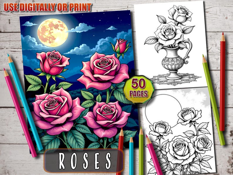 Rose Coloring Book: 50 Floral Designs for Adults & Kids (PDF Download ...