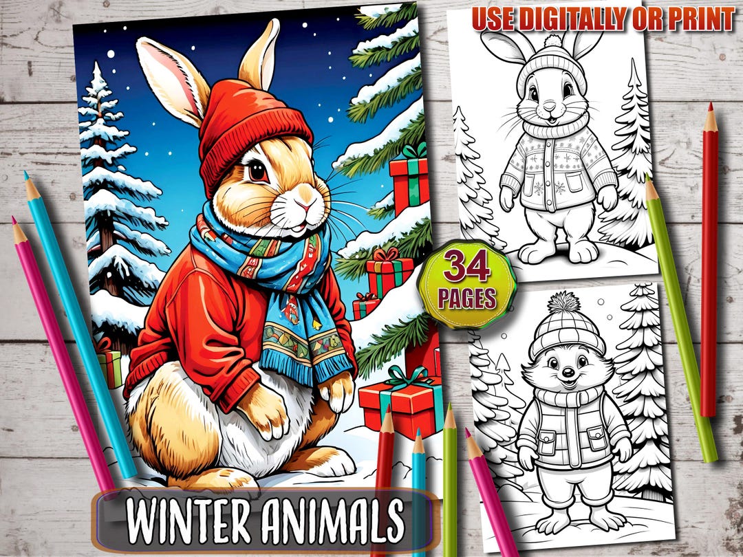 34 Winter Animals Coloring Pages: Christmas Animals to Color, Seasonal ...