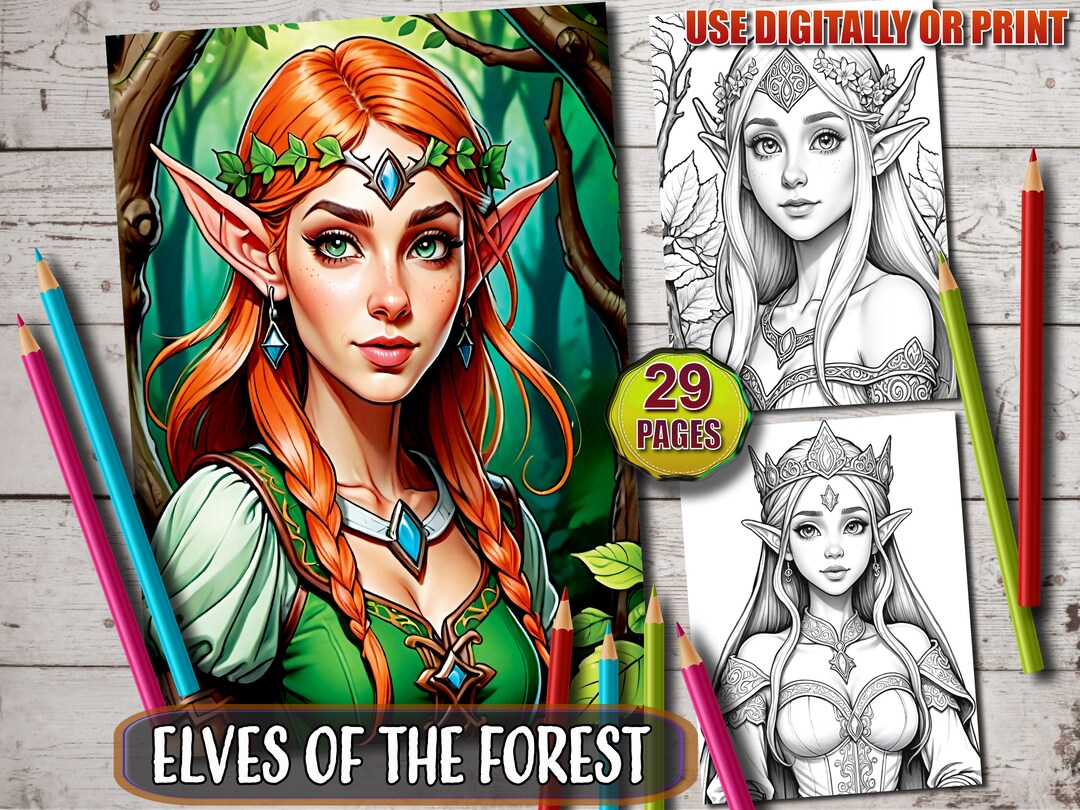 Elves of the Forest Coloring Book: 29 Fantasy Pages (printable PDF) - Etsy