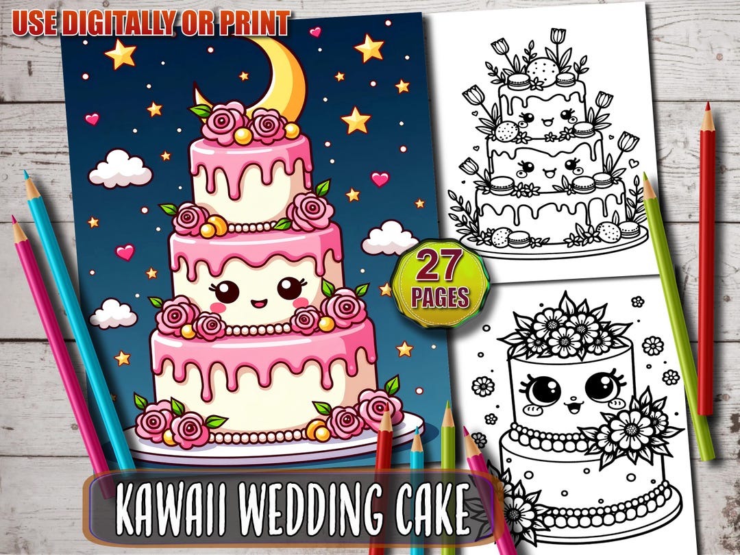Kawaii Wedding Cake Coloring Book: 27 Adorable Floral Designs (PDF ...
