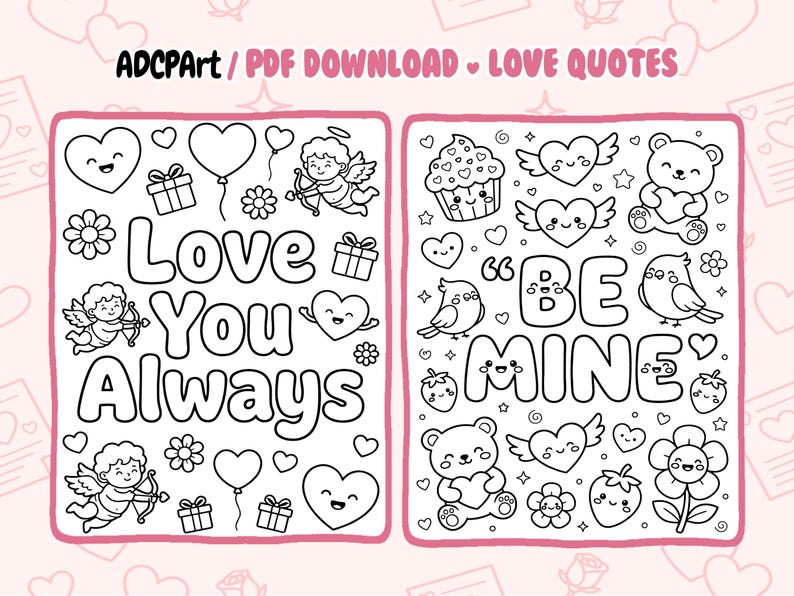 Valentine Coloring Pages for Kids & Adults | Kawaii Love Quotes ...