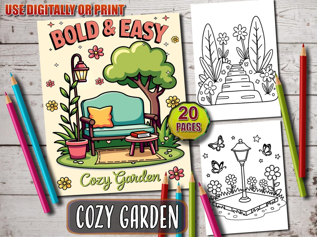 Cozy Garden Coloring Book: Cute Garden Corner Pages, Relaxing Activity ...