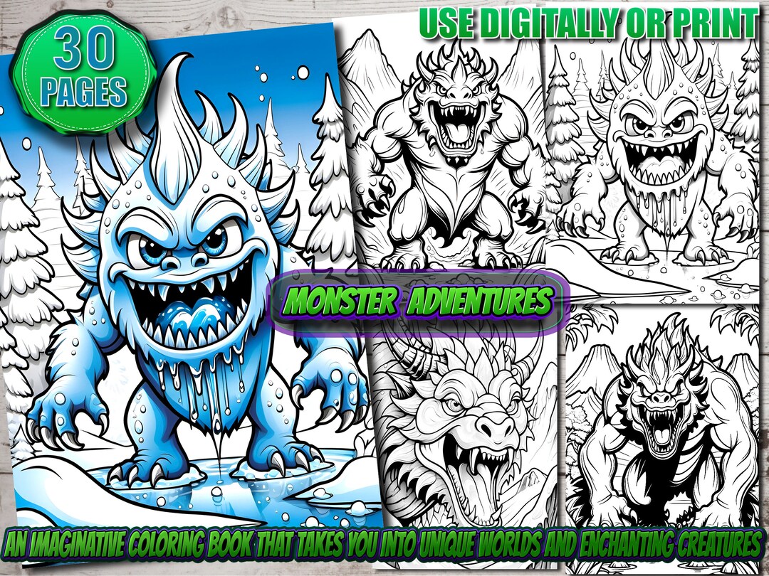 Monster Adventures Coloring Page Book, Creepy, Printable PDF Sheets ...