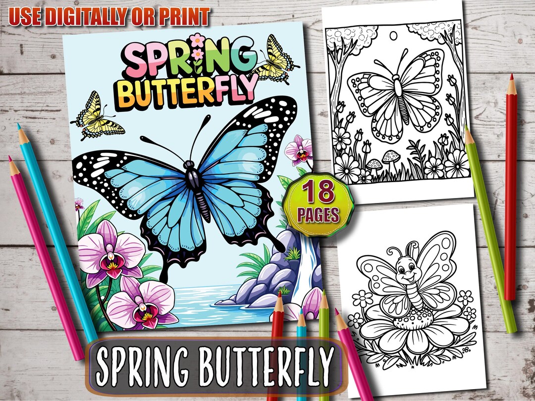 Spring Butterfly Coloring Pages, Spring Flowers Coloring Book,printable ...
