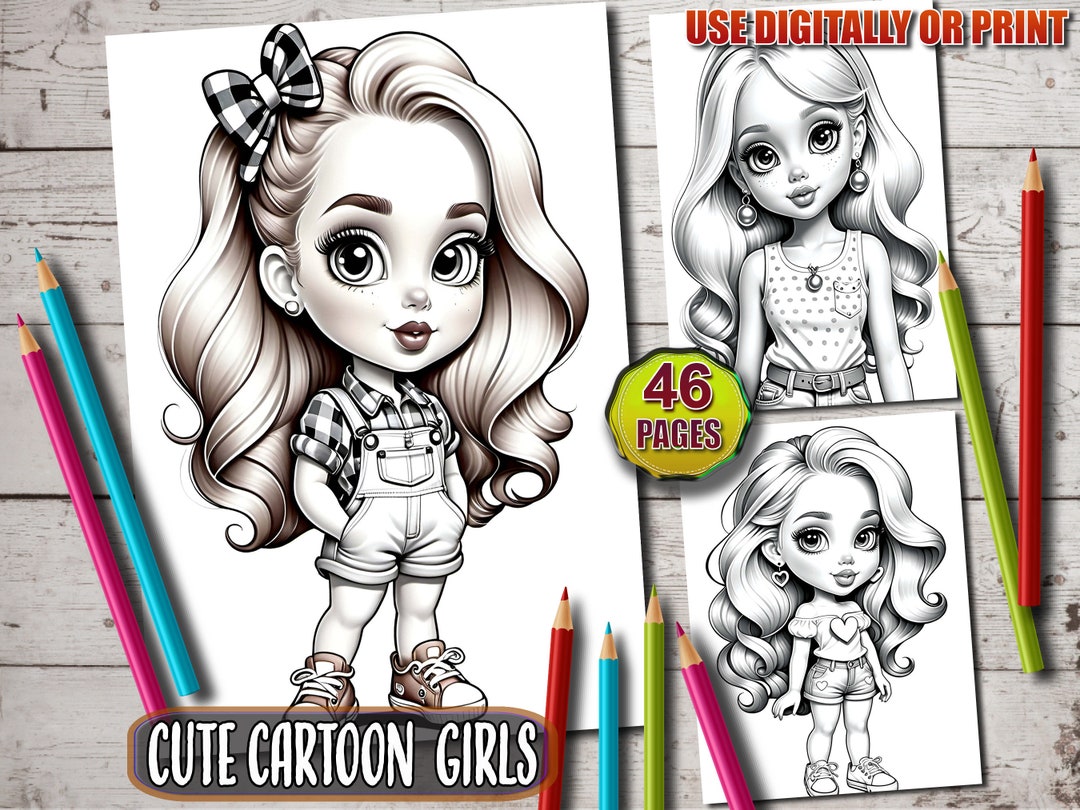 Cute Cartoon Girls Coloring Pages, Adorable Chibi Girls Coloring Book ...