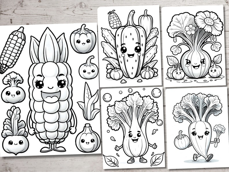 Kawaii Coloring Pages, Adorable Kawaii Vegetables Coloring Book, Cute ...