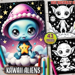Cute Kawaii Coloring Pages, Adorable Kawaii Aliens Coloring Book, Cute ...