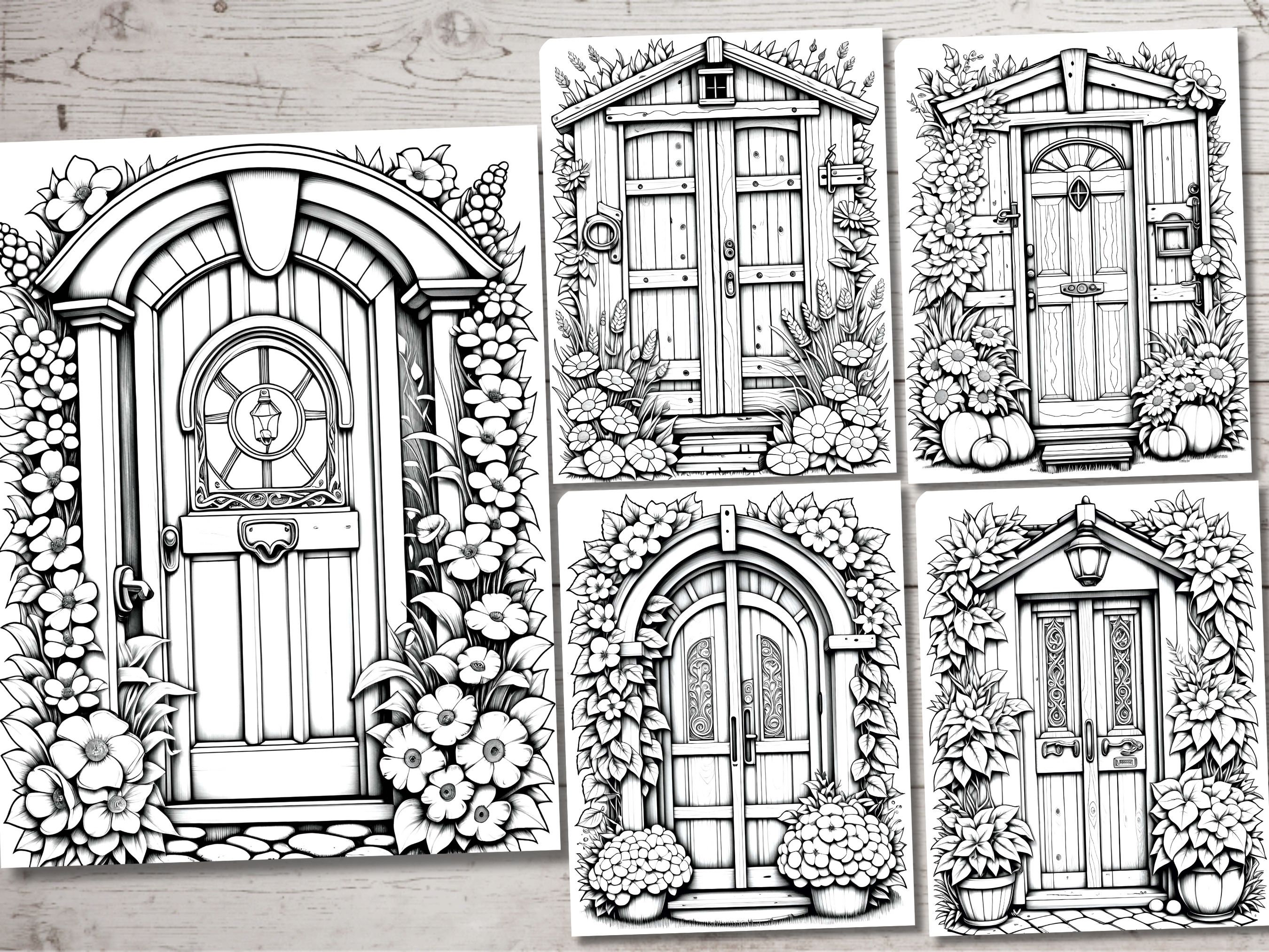 Floral Wooden Doors Coloring Book: 35 Rustic Garden Designs (PDF File ...