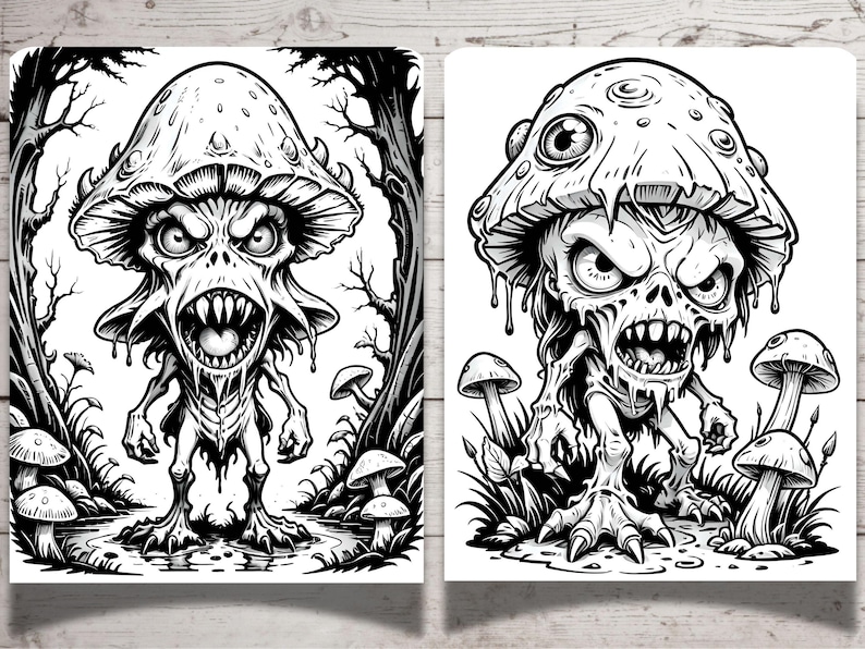 Creepy Mushroom Coloring Book: 35 Spooky Grayscale Pages (PDF Download ...