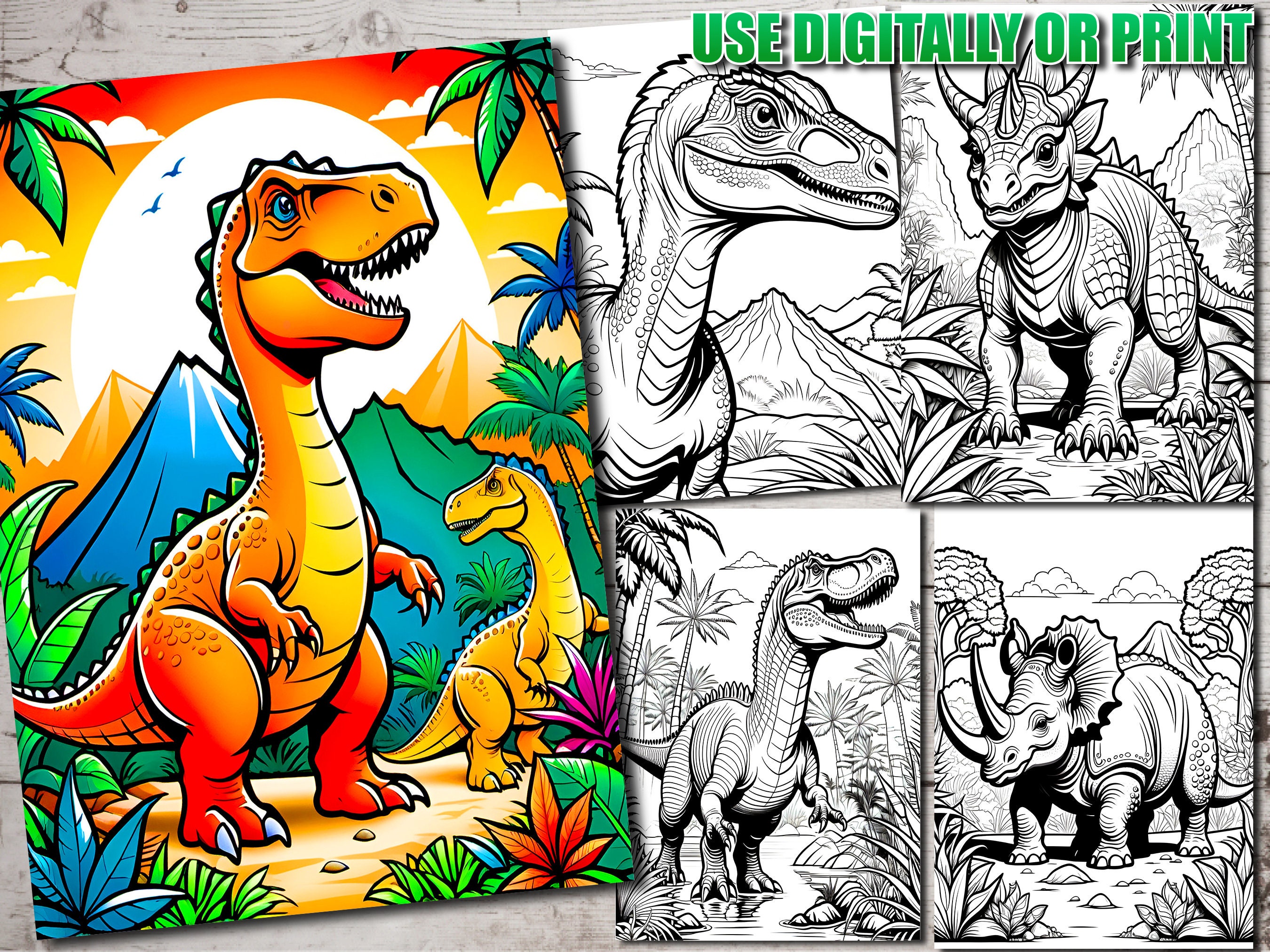 Dinosaur World Coloring Pages: 30 Printable Illustrations (PDF) - Etsy