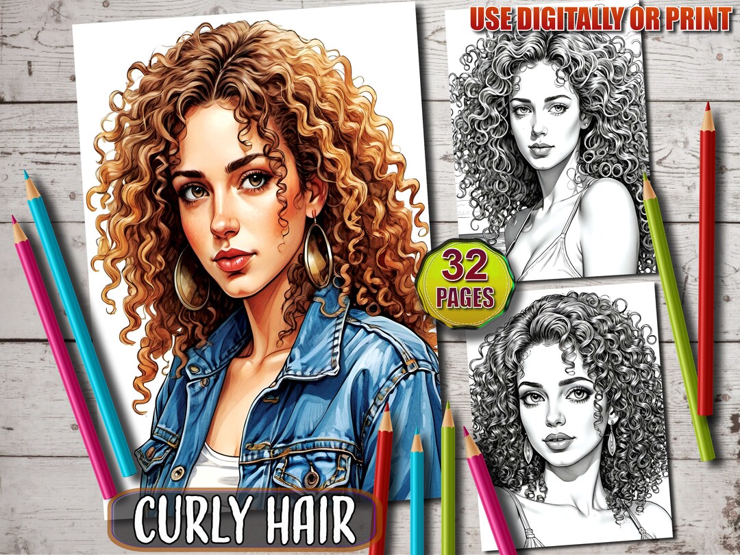 Curly Hair Beauties Coloring Book, Portraits of Beautiful Curly Haired ...