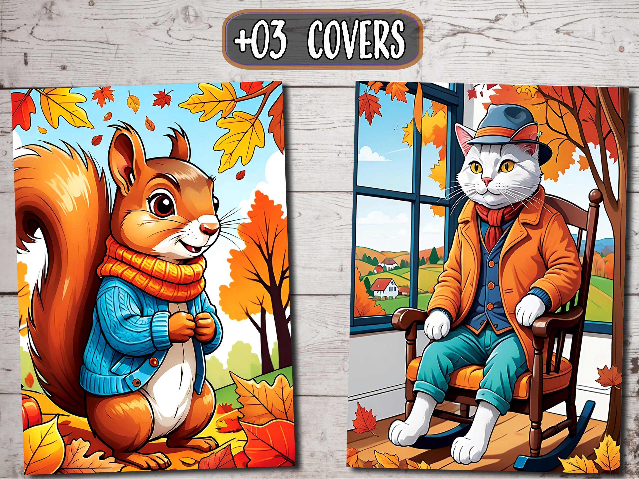 41 Autumn Animals Coloring Pages: Cute Fall Outfits, Cozy Cartoon ...