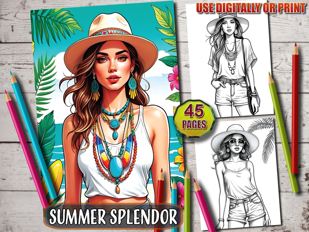 Summer Splendor Fashion Coloring Book 45 Pages of Trendy Summer Outfits ...