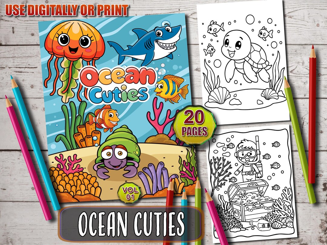 Ocean Cuties Coloring Book, Ocean Scene Bold and Easy Designs for ...
