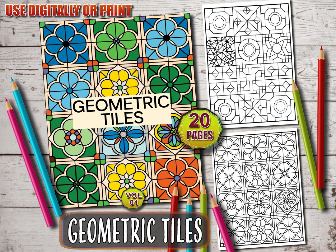 Geometric Tiles Coloring Book: 20 Abstract Pattern Pages (PDF Download ...