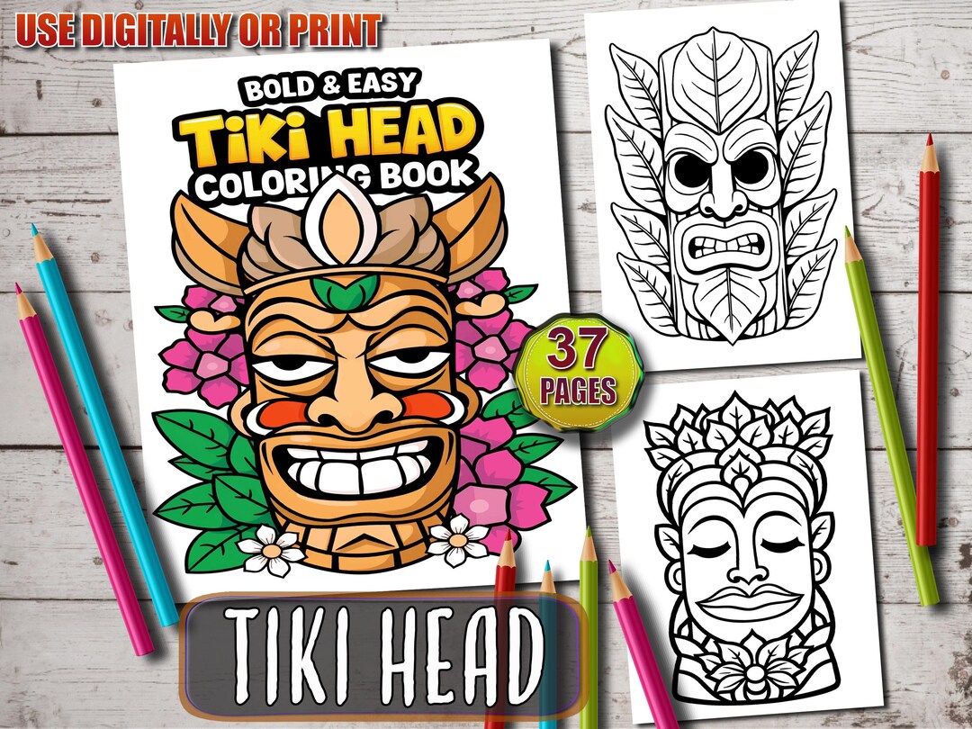 Tiki Head Coloring Book: Bold and Easy Designs for Relaxation ...