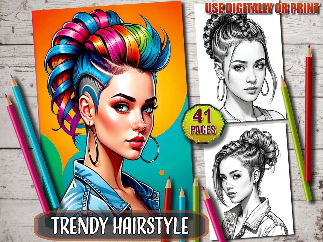 Trendy Hairstyle Coloring Book: Beautiful Woman Illustrations ...