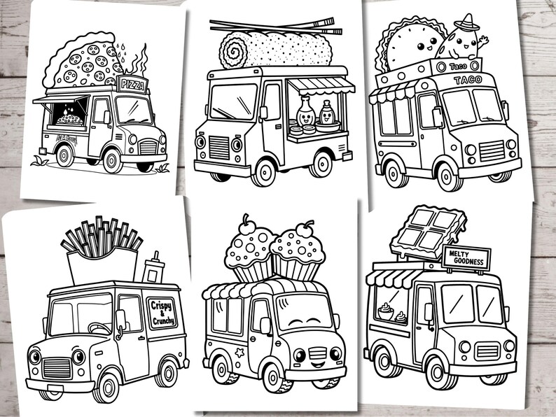 Kawaii Food Trucks Coloring Book | Cute Cartoon Food & Sweets Trucks ...
