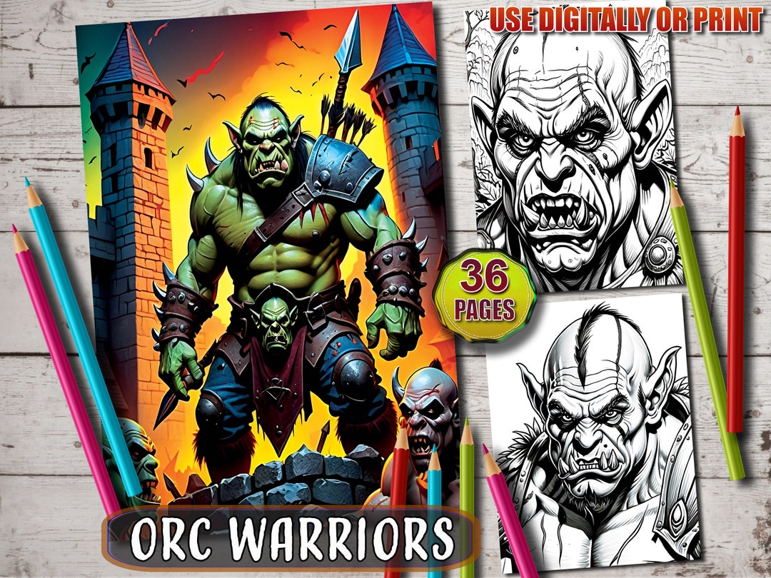 Fierce Orc Warriors Coloring Book: Grayscale Fantasy Art (printable PDF ...