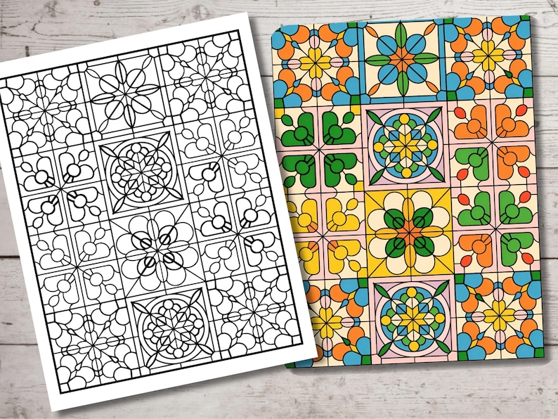 Geometric Tiles Coloring Book: 20 Abstract Pattern Pages (PDF Download ...