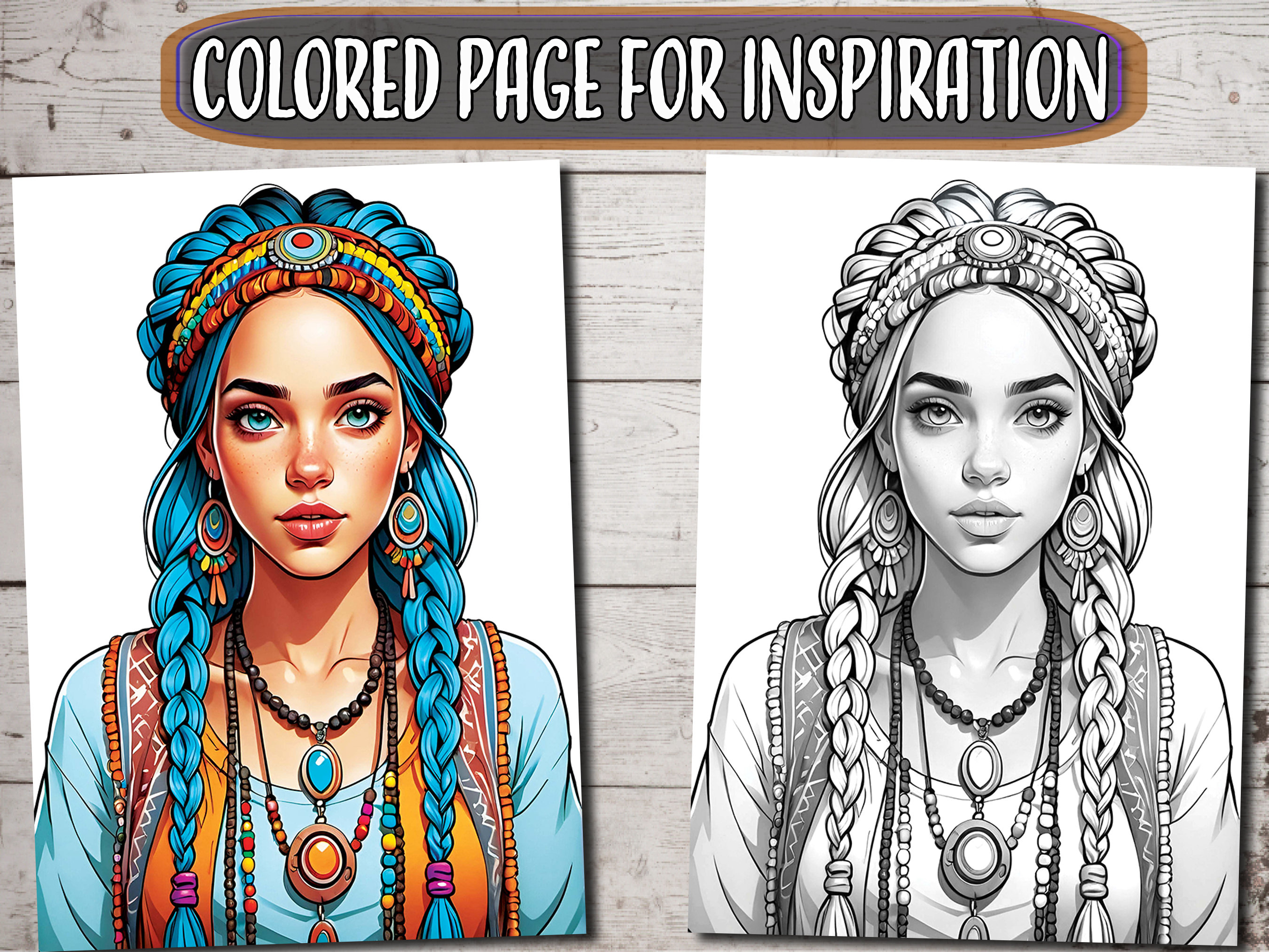 Bohemian Women Coloring Pages Beauty Portraits Coloring Book for Adult ...
