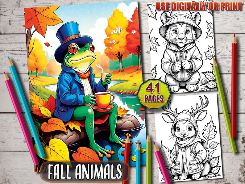 41 Autumn Animals Coloring Pages: Cute Fall Outfits, Cozy Cartoon ...