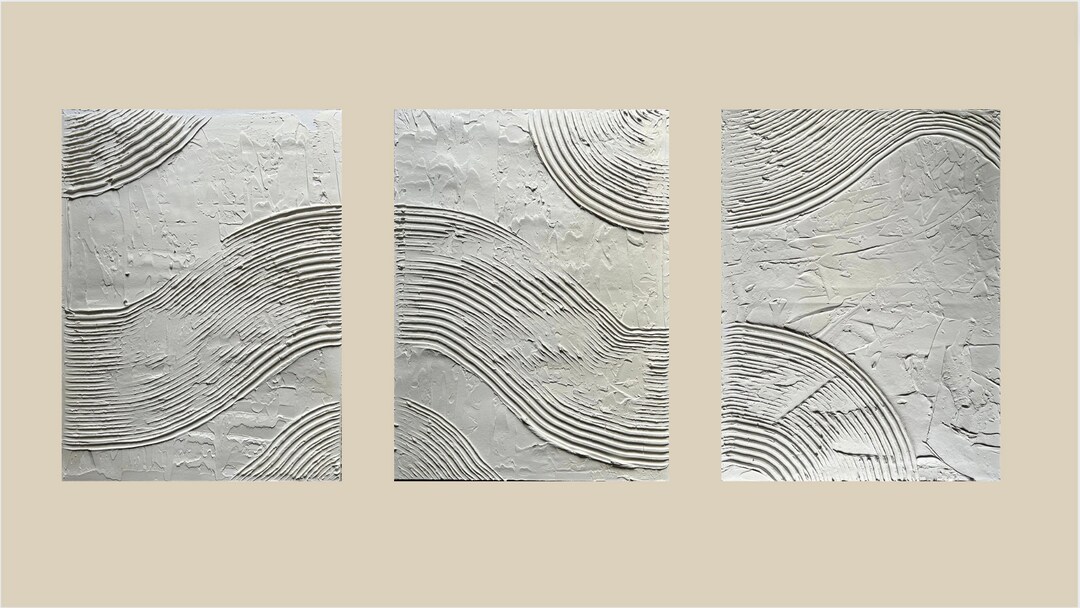 White Textured Wall Art Set of 3 White Wall Art White Painting White 3d ...