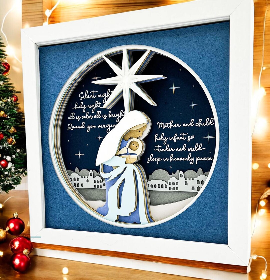 3D Papercut Christmas Shadow Box Depicting Mary and the Words Silent ...