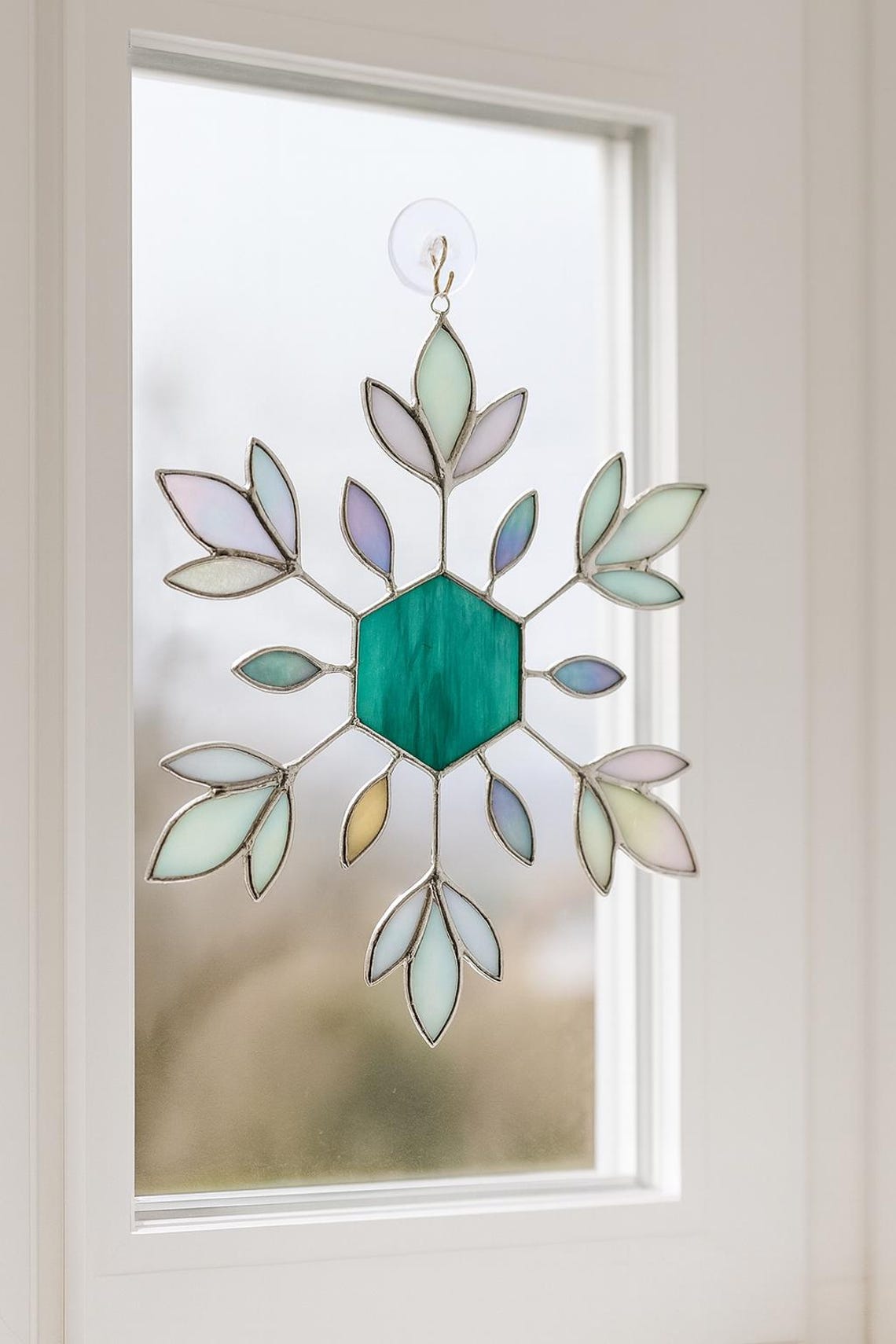Stained Glass Snowflake Suncatcher: Handmade Winter Window Decor - Etsy