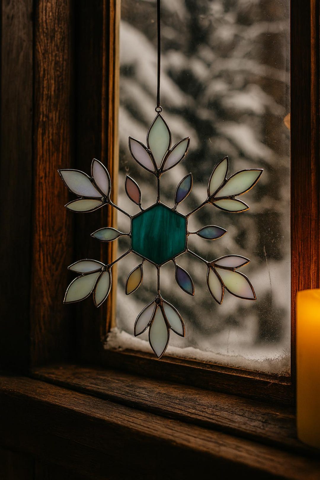 Stained Glass Snowflake Suncatcher: Handmade Winter Window Decor - Etsy