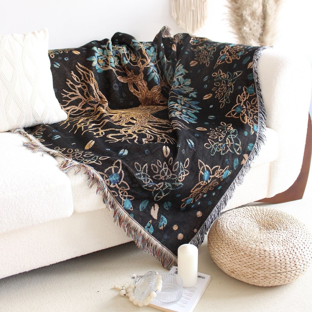 Tree of Life Bohemian Throw Blanket Fringed Woven Tapestry Throw ...