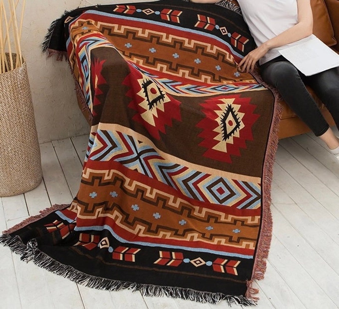 Aztec Bohemian Throw Blanket Boho Sofa Throw Fringed Throw Blanket ...