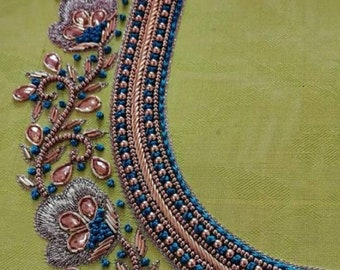 Handmade Pink and Gold Maggam, Zardosi Blouse With Stones and Polki ...