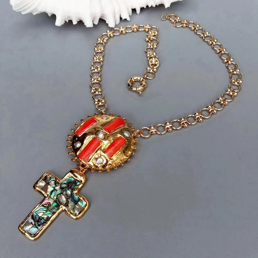 Oceanic Opulence Abalone Shell Cross Pendant Necklace - Etsy